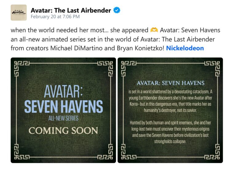 Avatar: Seven Havens es oficial - La nueva serie animada tras los ...
